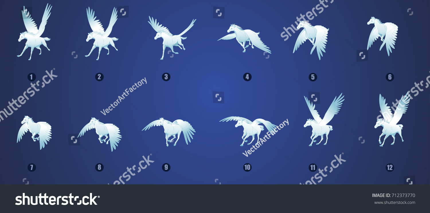 Pegasus Flying Animation Sprite Sheet Stock Vector (Royalty Free ...