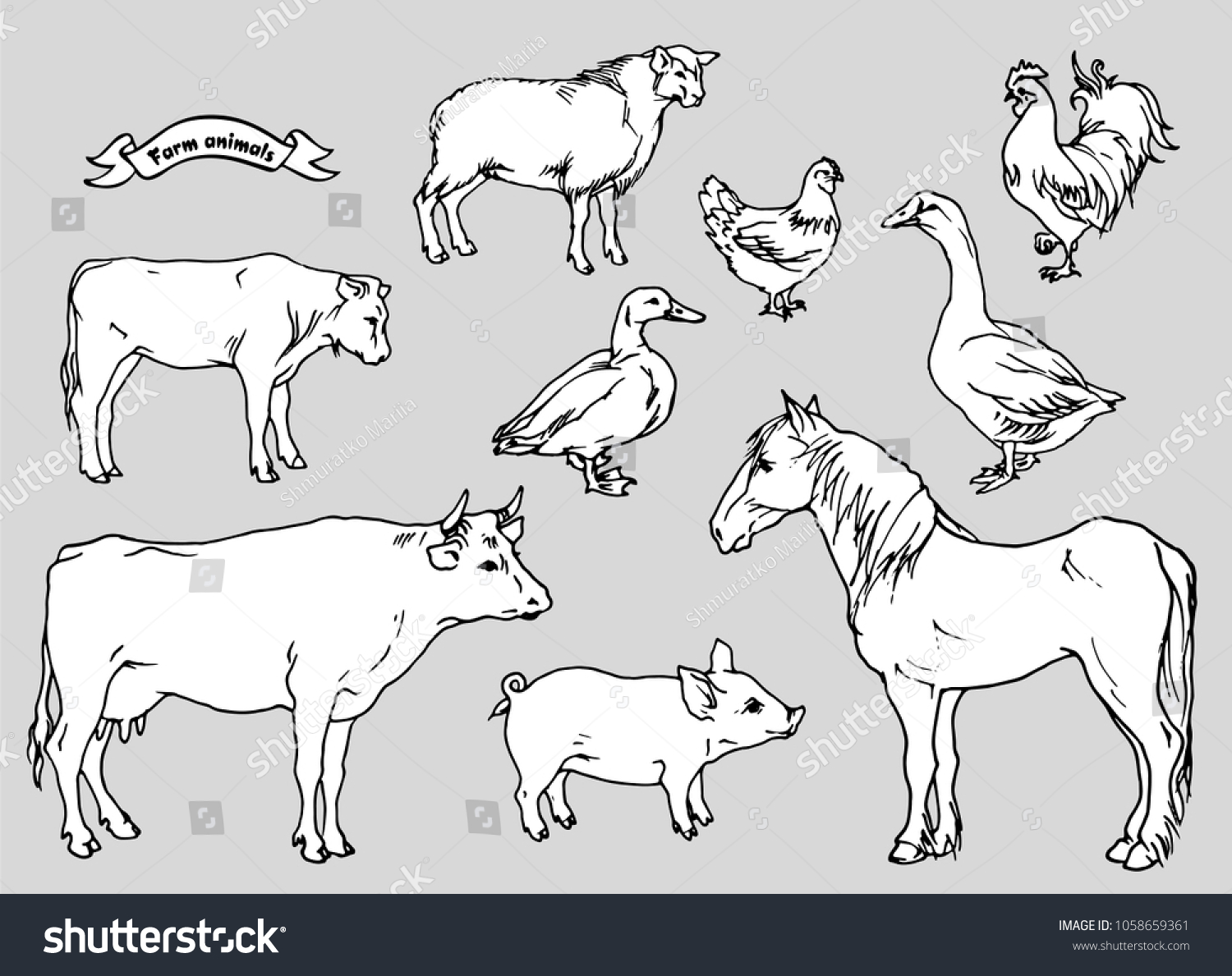 Pencil Drawing Farm Animals Vector: เวกเตอร์สต็อก (ปลอดค่าลิขสิทธิ์ ...