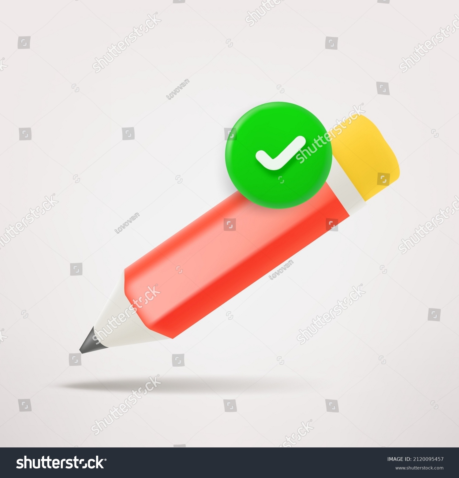 Pencil Icon Checkmark 3d Vector Icon Stock Vector (Royalty Free) 2120095457