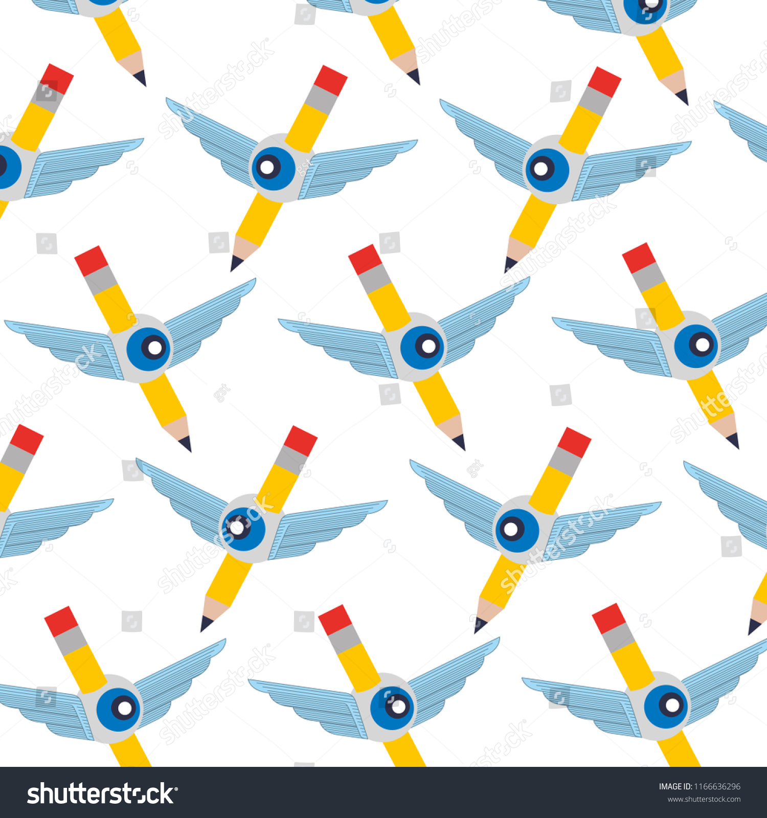 Pencil Write Wings Eye Pattern Stock Vector (Royalty Free) 1166636296