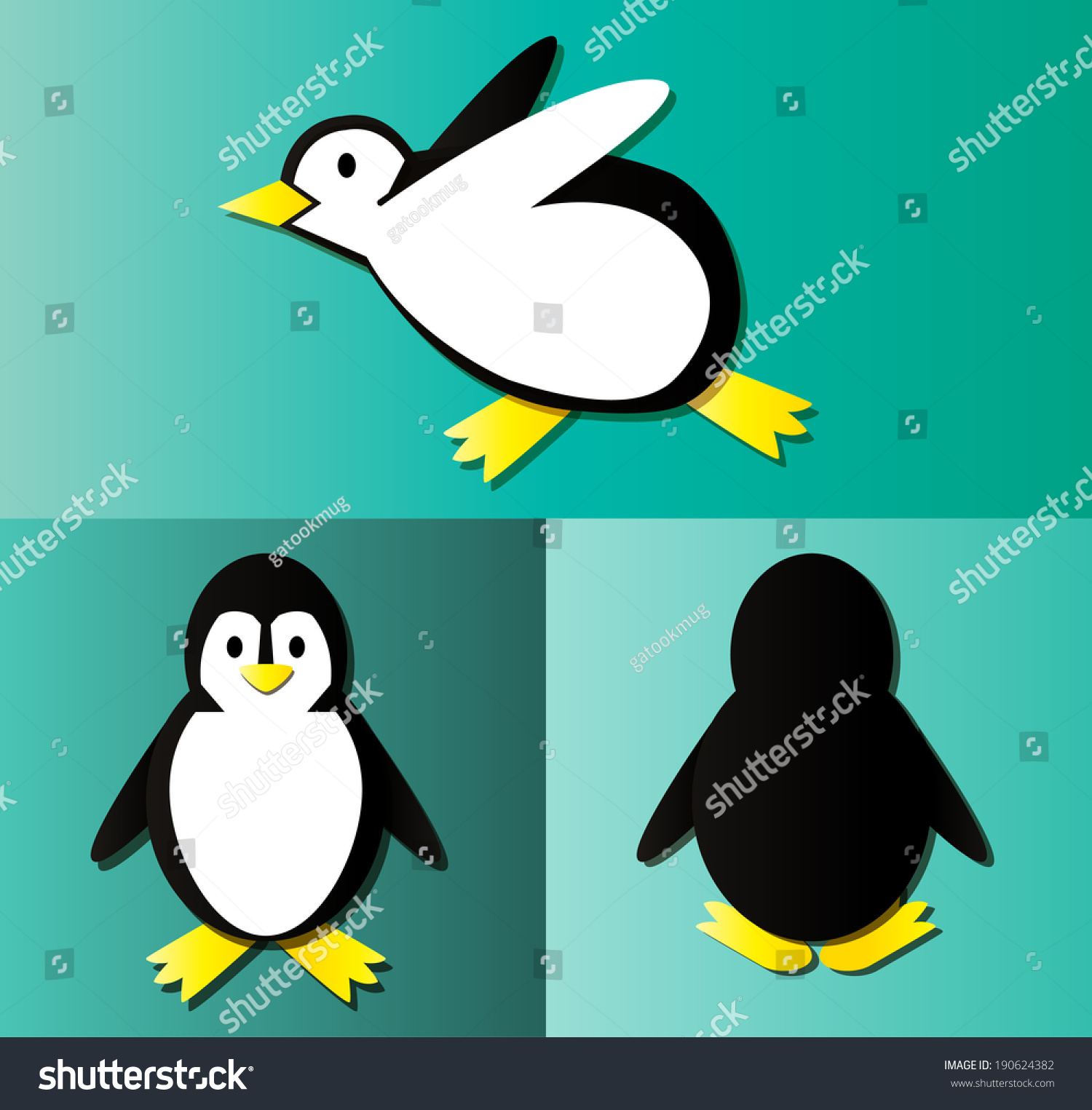 Penguin Cartoon Pattern Side View Front Stock Vector (Royalty Free ...