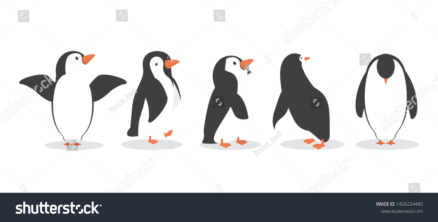 Penguin Characters Different Poses Set Stock Vector (Royalty Free ...
