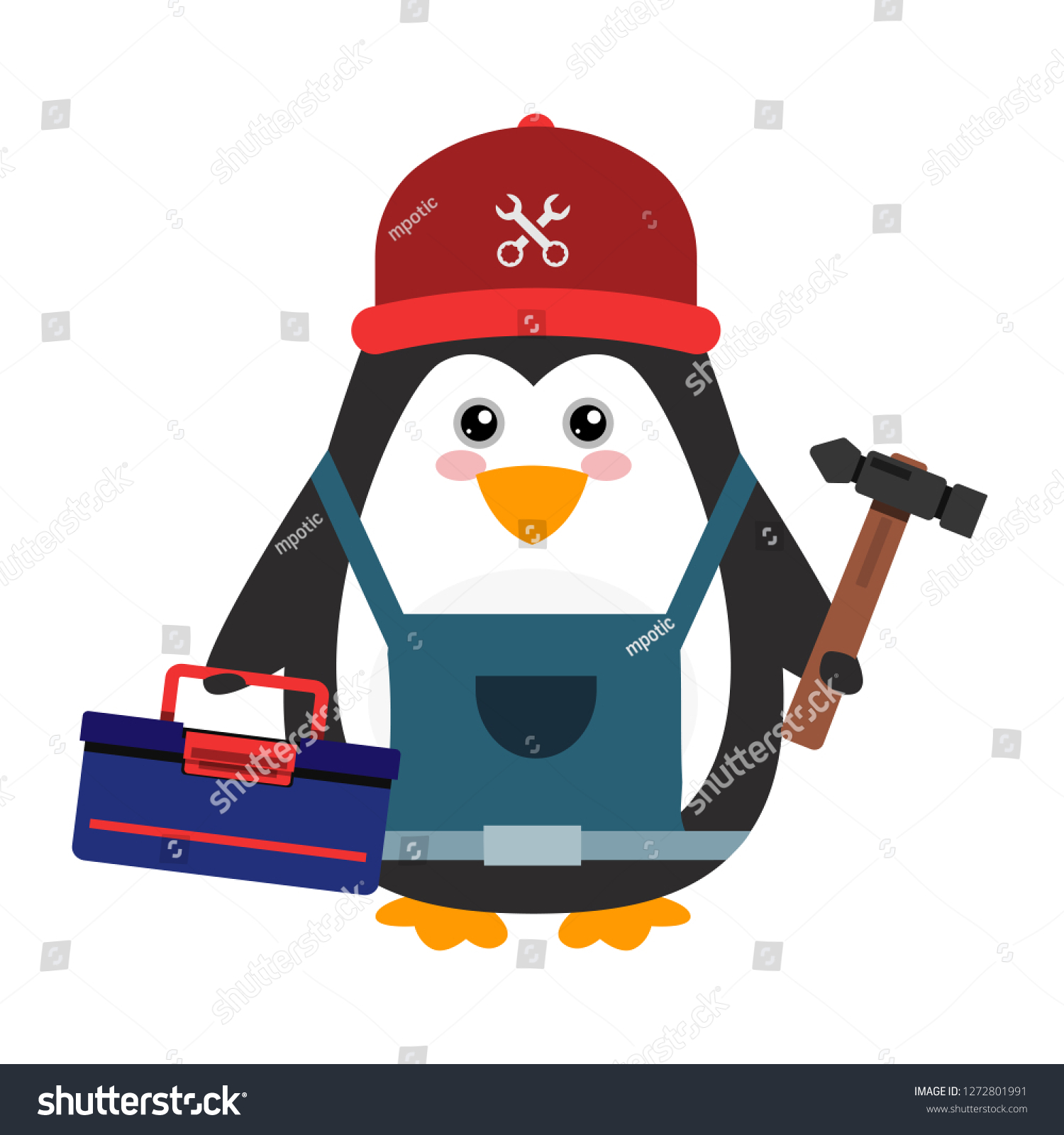 Penguin Worker Carpenter Vector Civil Engineering Stock Vector (Royalty ...