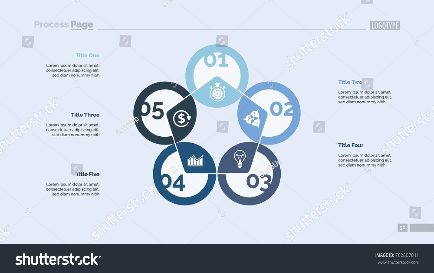 Pentagon Chart Slide Template: vector de stock (libre de regalías ...