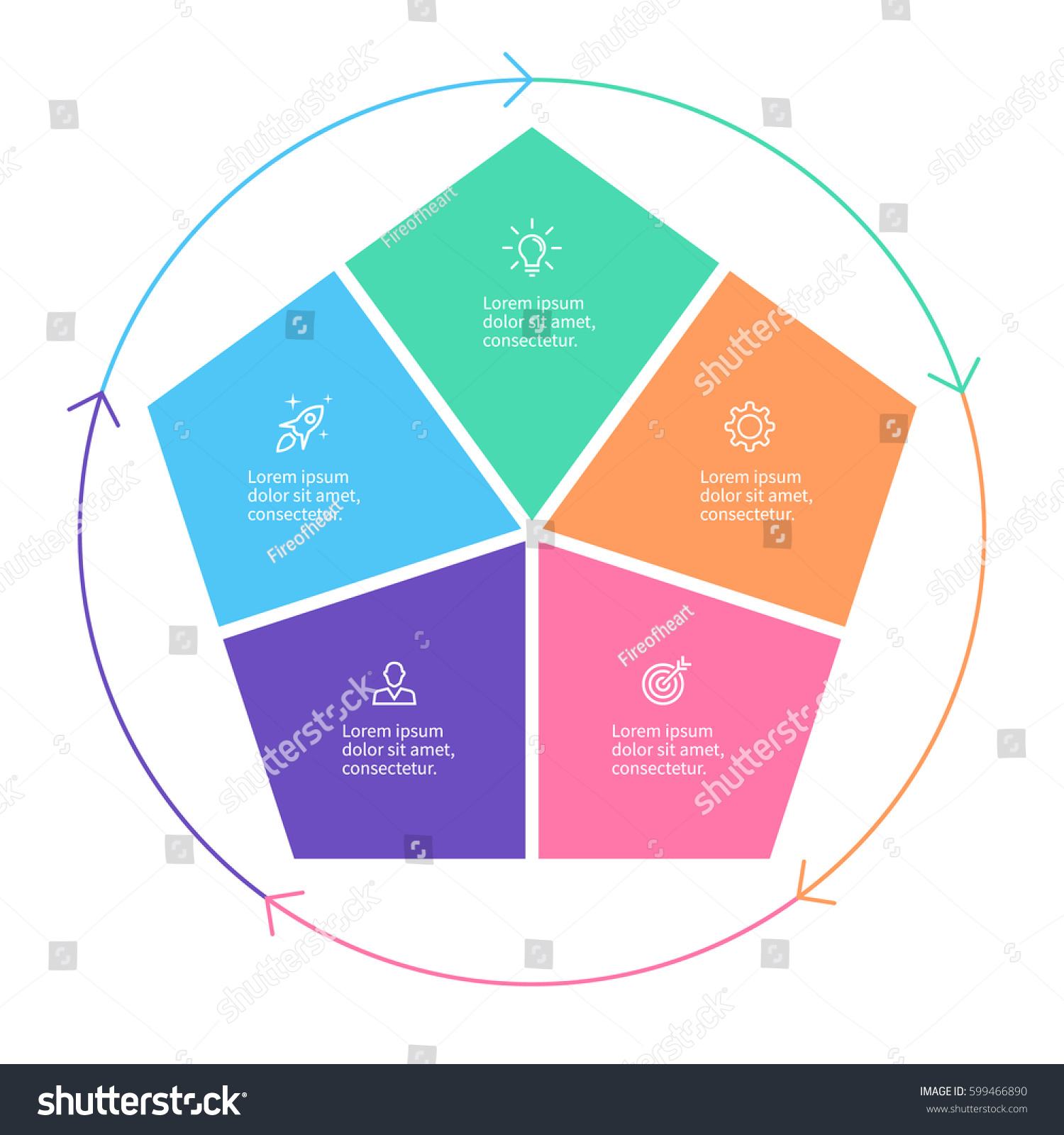 Pentagon Infographics 5 Steps Sections: vector de stock (libre de ...