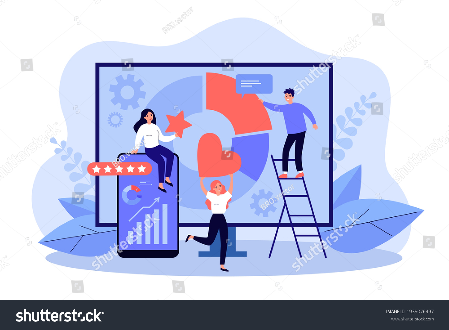 People Analyzing Social Media Statistics Professional: เวกเตอร์สต็อก ...