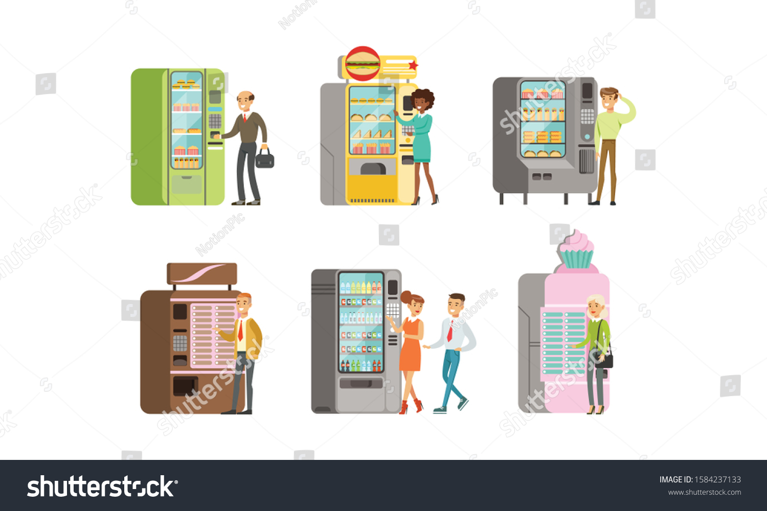 People Characters Using Vending Machines Vector Stock Vector (Royalty ...