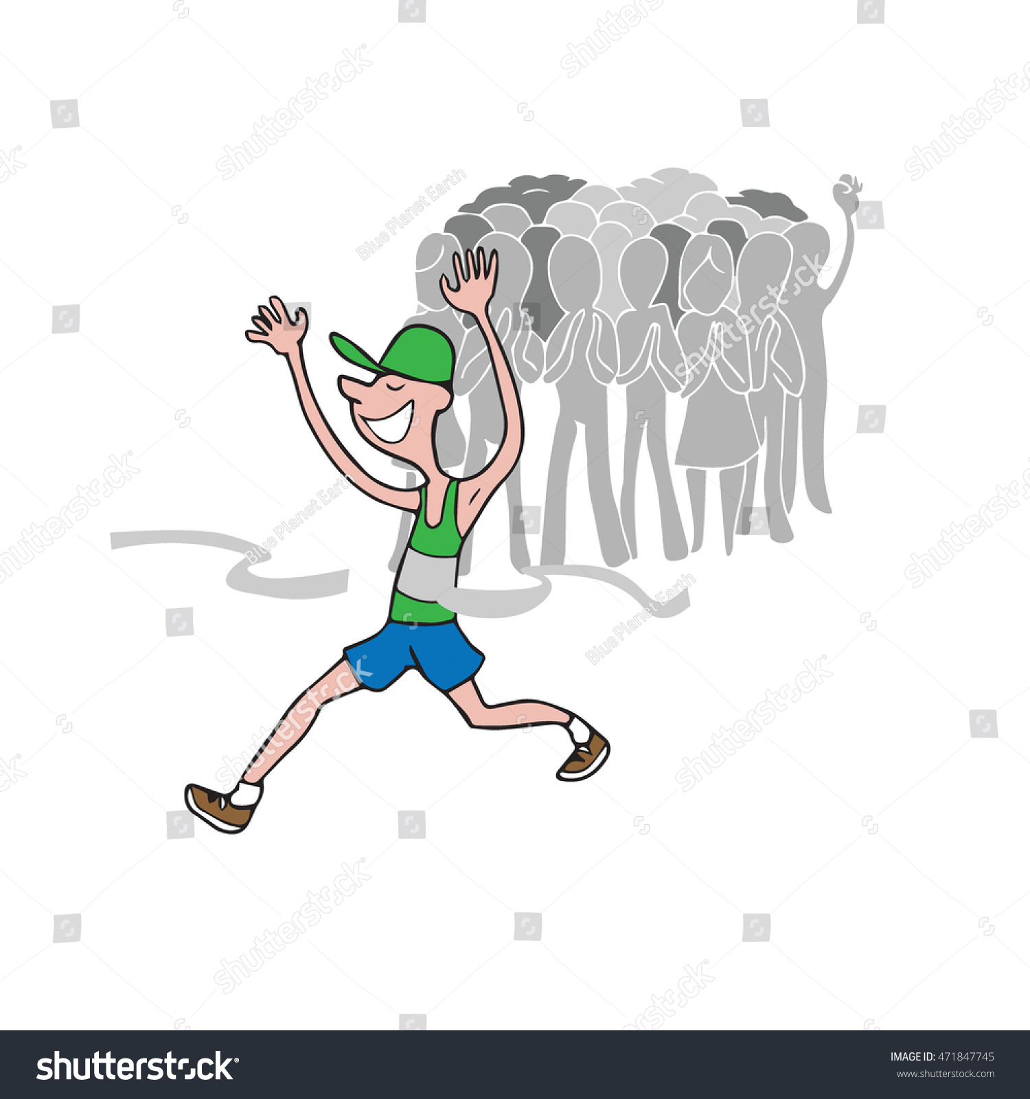 People Crowd Cheering Marathon Runner Stock Vector (Royalty Free ...