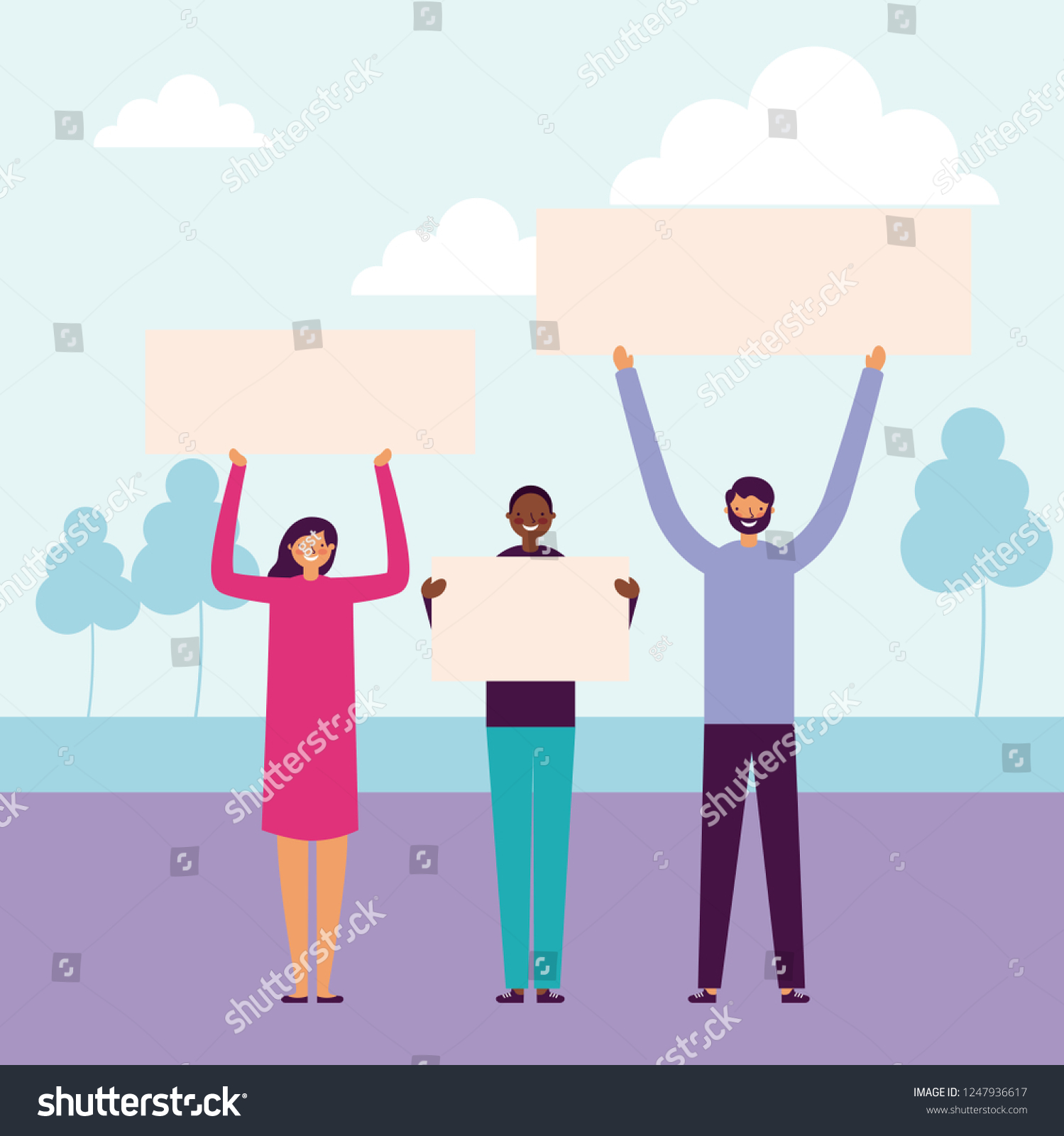 People Holding Banners Stock Vector (Royalty Free) 1247936617 ...