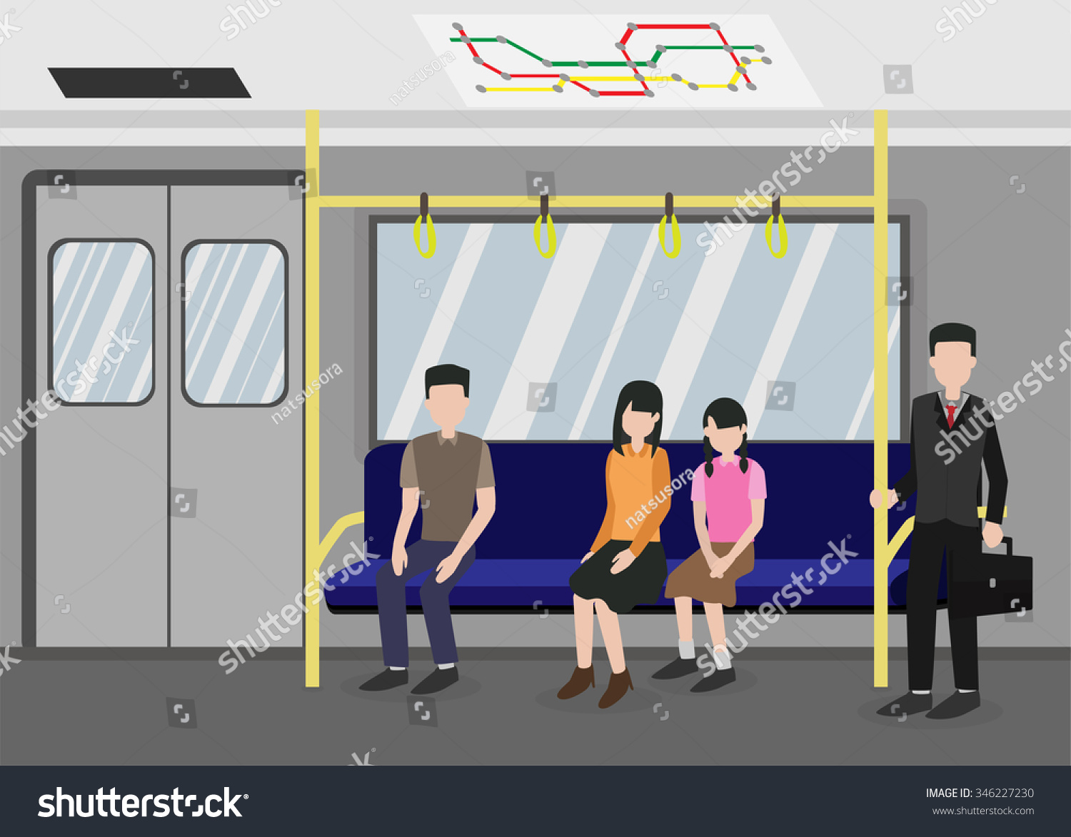 People Inside Metro Subway Train Vector Stock Vector (Royalty Free ...