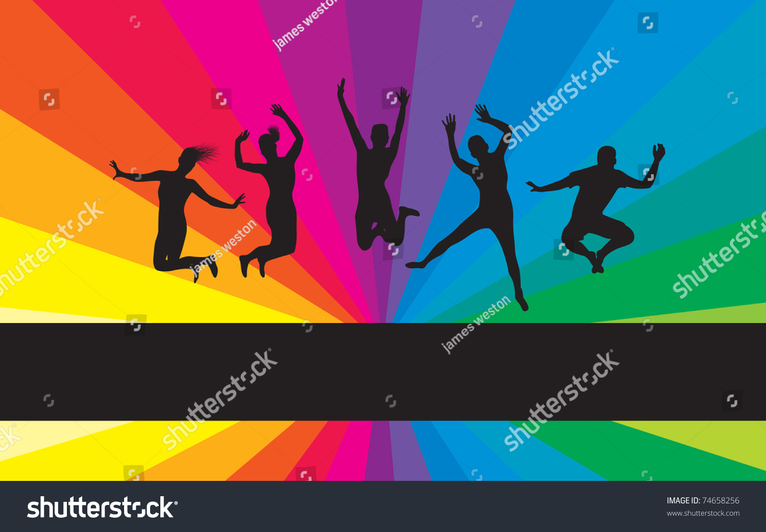 People Jumping On Rainbow Background Stock Vector (Royalty Free) 74658256
