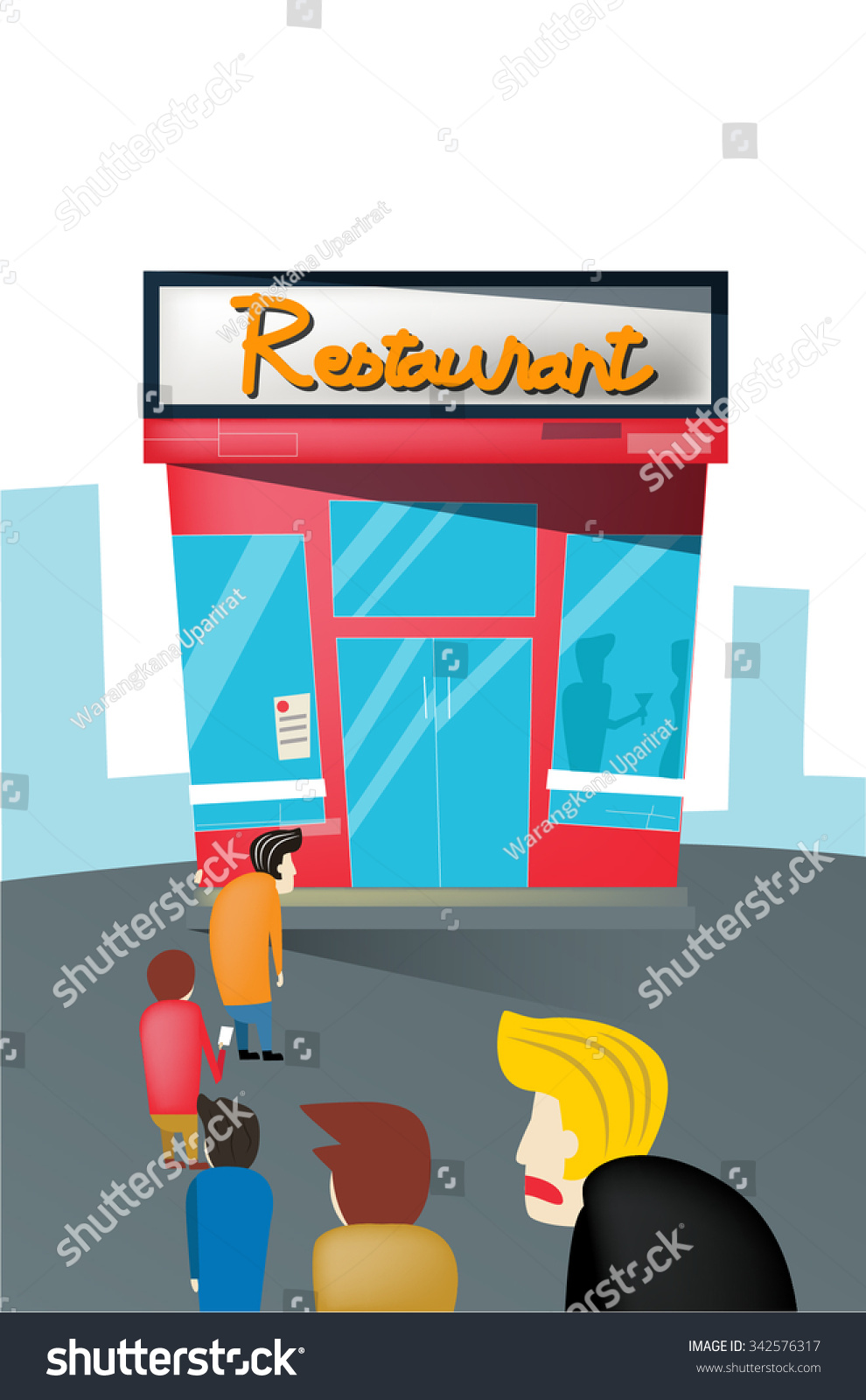 People Queue Restaurant Stock Vector (Royalty Free) 342576317