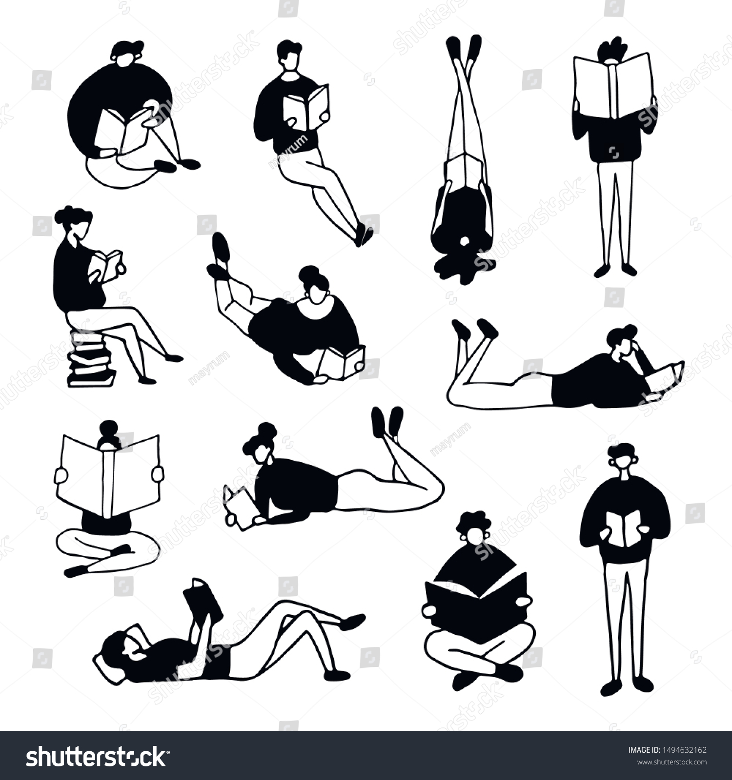 People Reading Books Vector Set Stock Vector (Royalty Free) 1494632162 ...