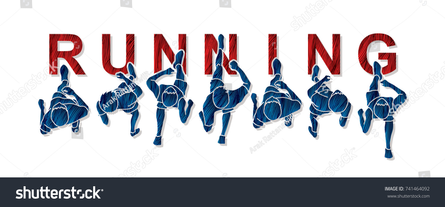 People Running Top View Text Designed Stock Vector (Royalty Free) 741464092