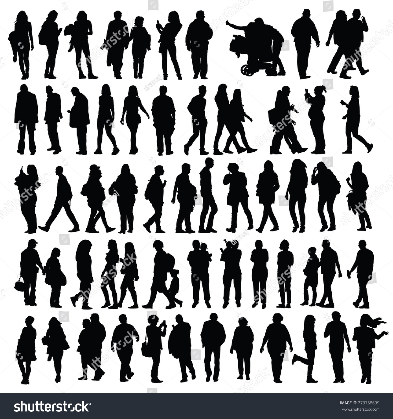 People Set Vector Black Silhouette: vector de stock (libre de regalías ...