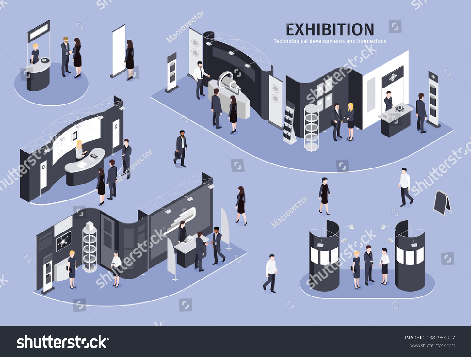People Visiting Exhibition On Theme Technological Stock Vector (Royalty ...