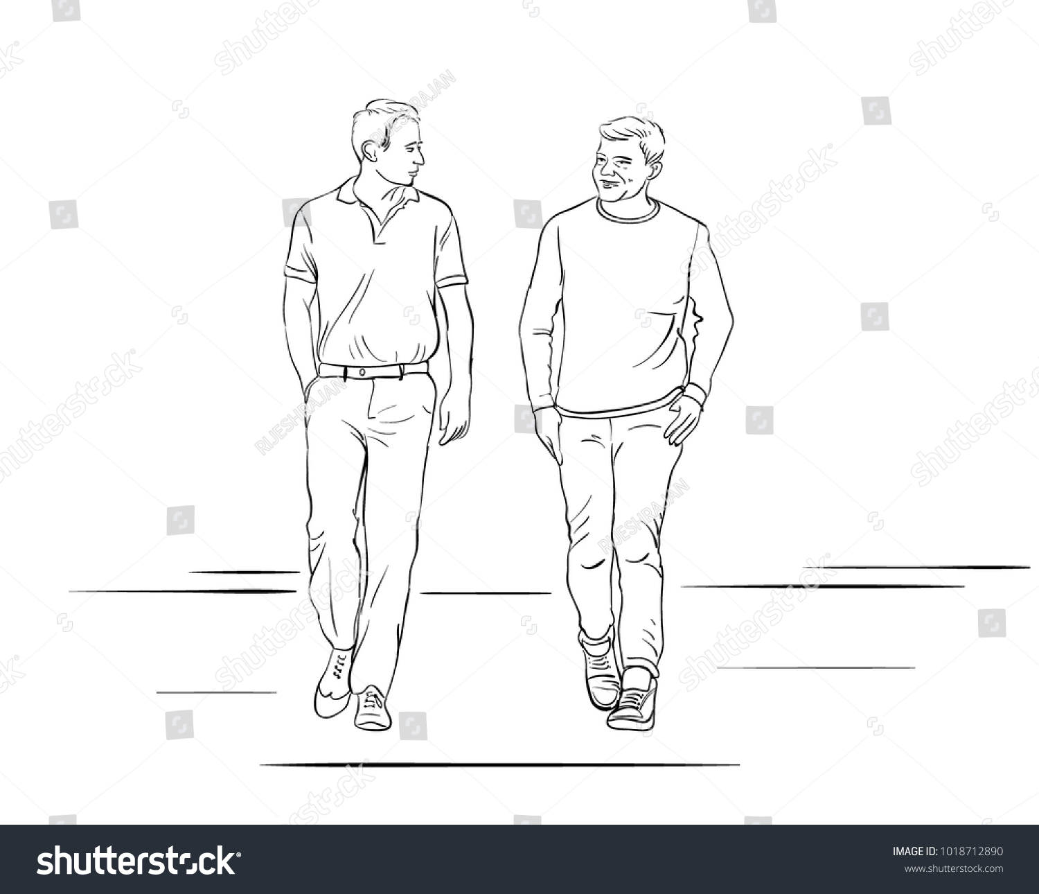 People Walking Line Drawing Stock Vector (Royalty Free) 1018712890 ...