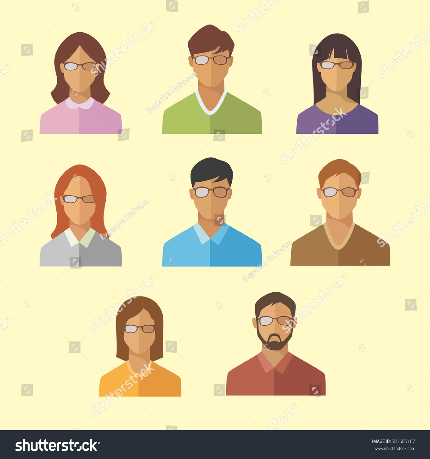 People Glasses Icon Set Flat Professional Stock Vector (Royalty Free ...