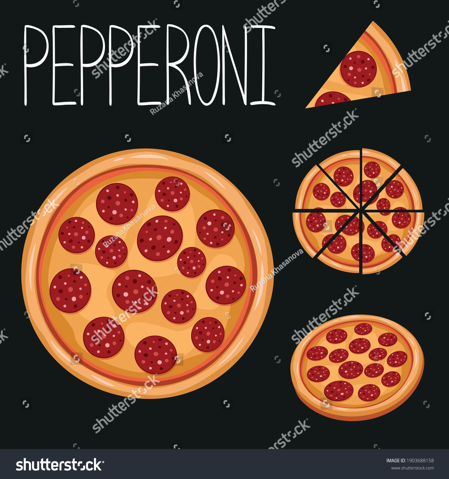 Pepperoni Set Vector Illustration Pizza Collection Stock Vector ...