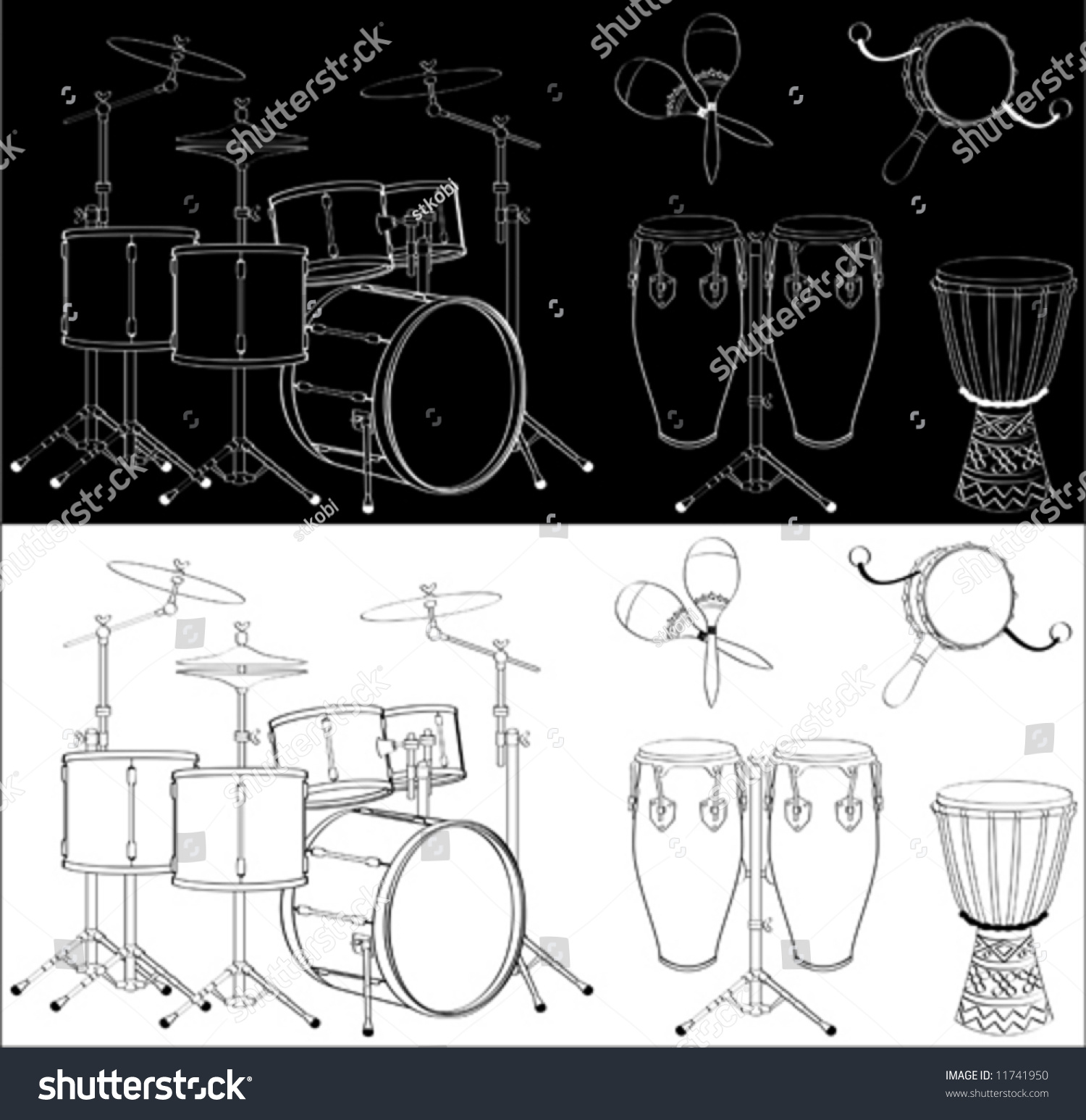 Percussion Instruments Set Isolated On White Stock Vector (Royalty Free ...