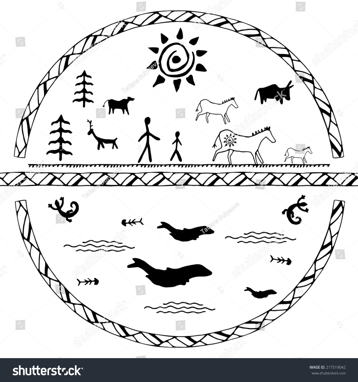 Perfect Set Cave Paintings Ethnic Pattern: vector de stock (libre de ...