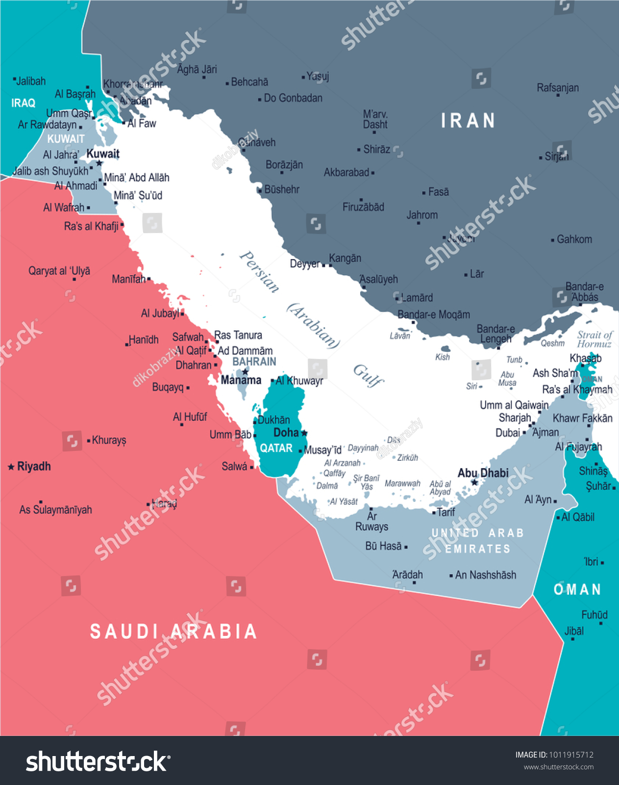 Persian Gulf Map Detailed Vector Illustration 库存矢量图（免版税）1011915712 ...