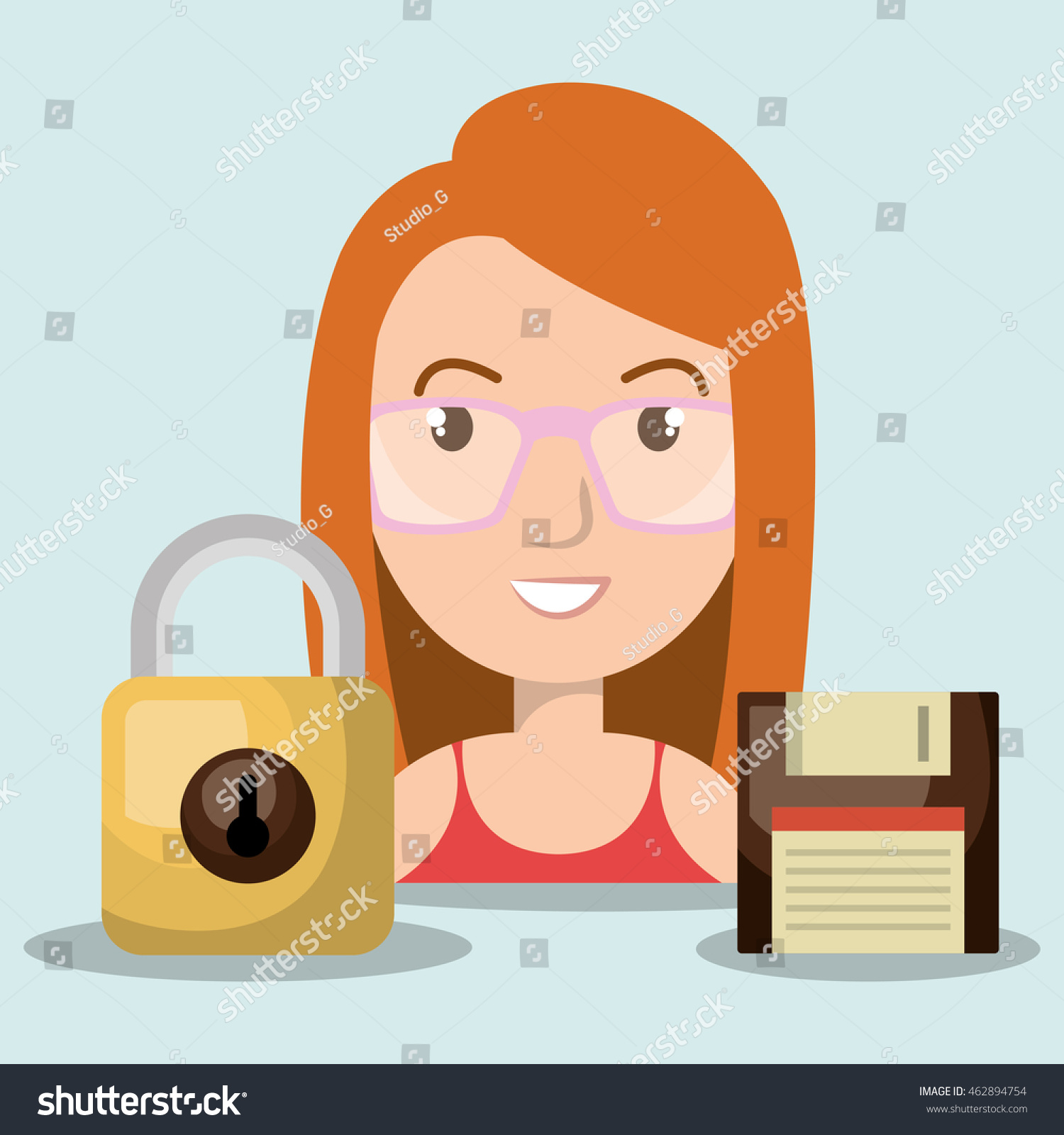 Person Floppy Padlock System Vector Illustration Stock Vector (Royalty ...