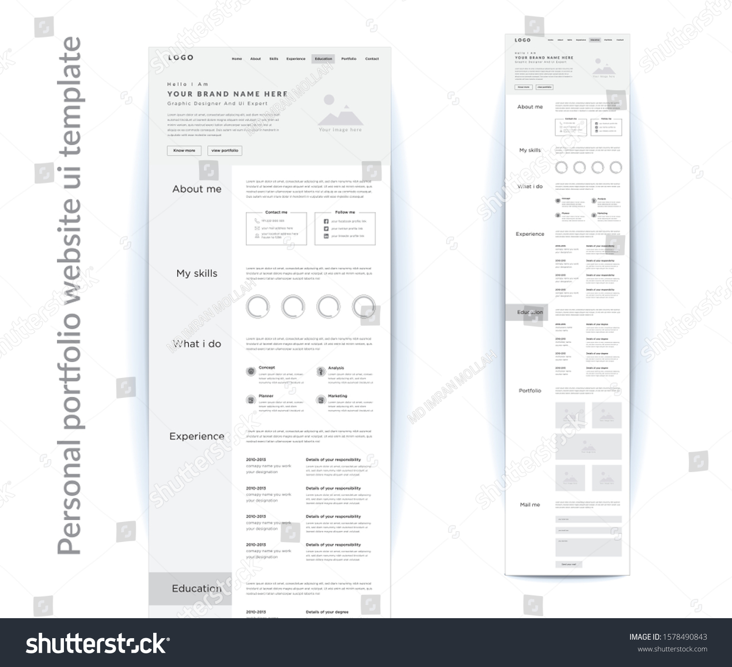 Personal Portfolio Website User Interface Design Stock Vector (Royalty ...