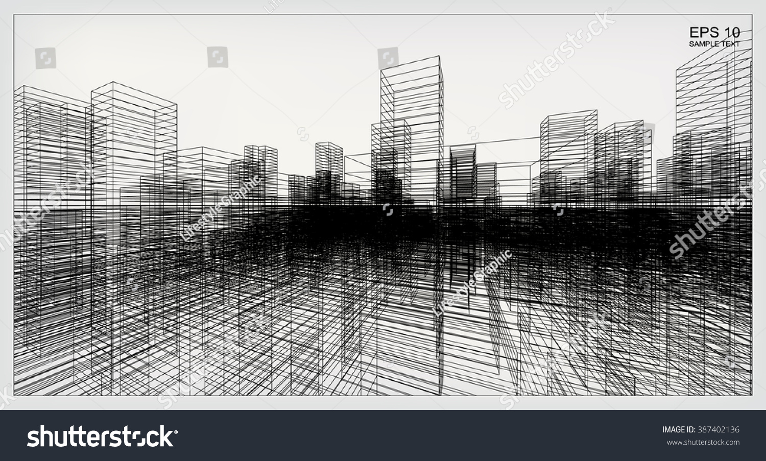 Perspective 3d Render Building Wireframe Vector Stock Vector (Royalty ...