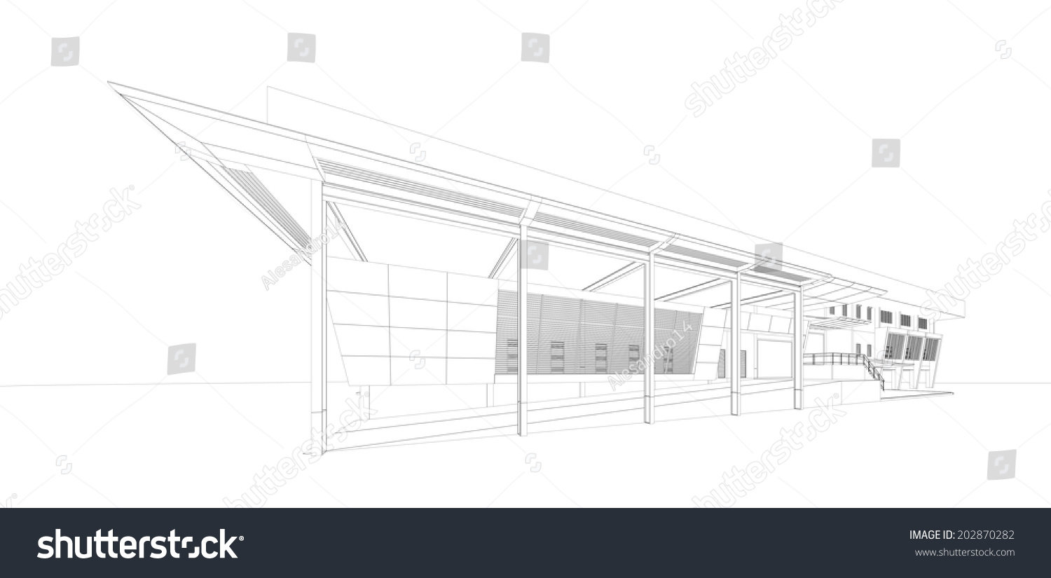 Perspective 3d Render Building Wireframe Vector: vector de stock (libre ...