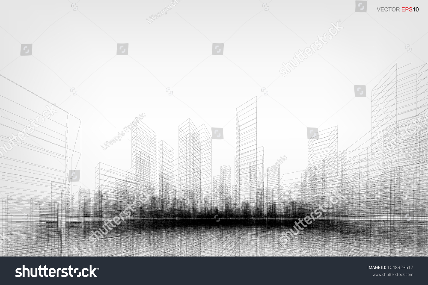 Perspective 3d Render Building Wireframe Vector Stock Vector (Royalty ...