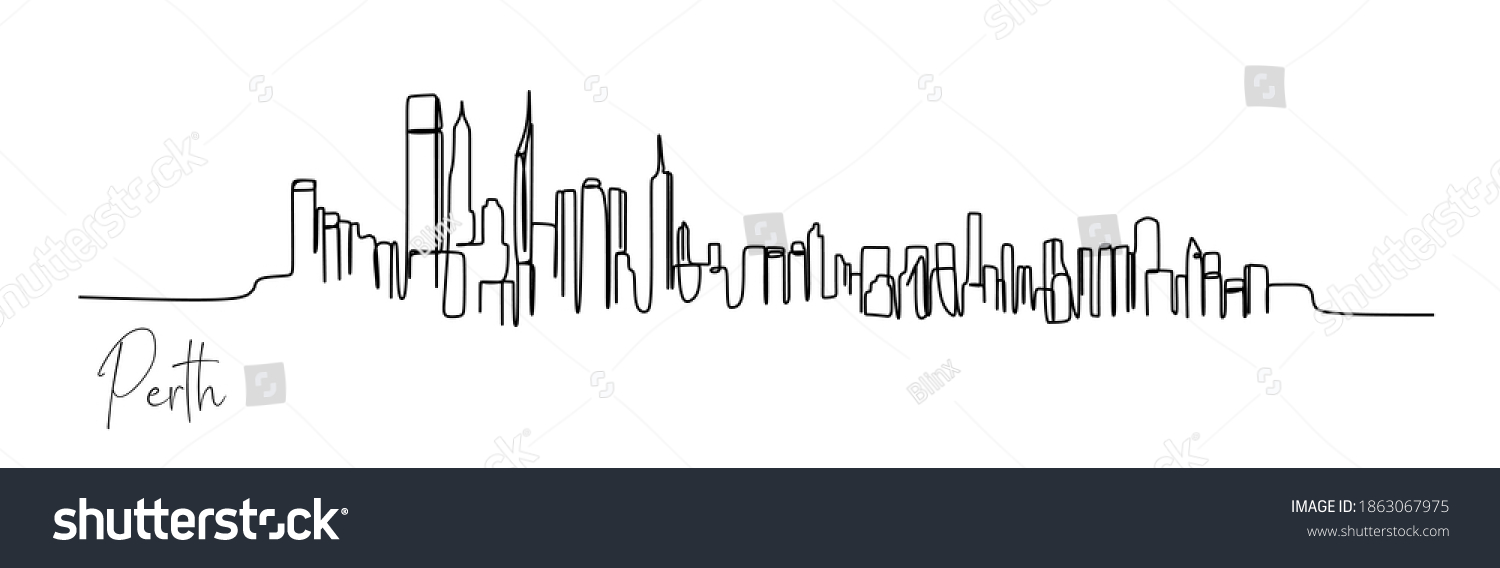 Perth Skyline Continuous One Line Drawing Stock Vector (Royalty Free ...