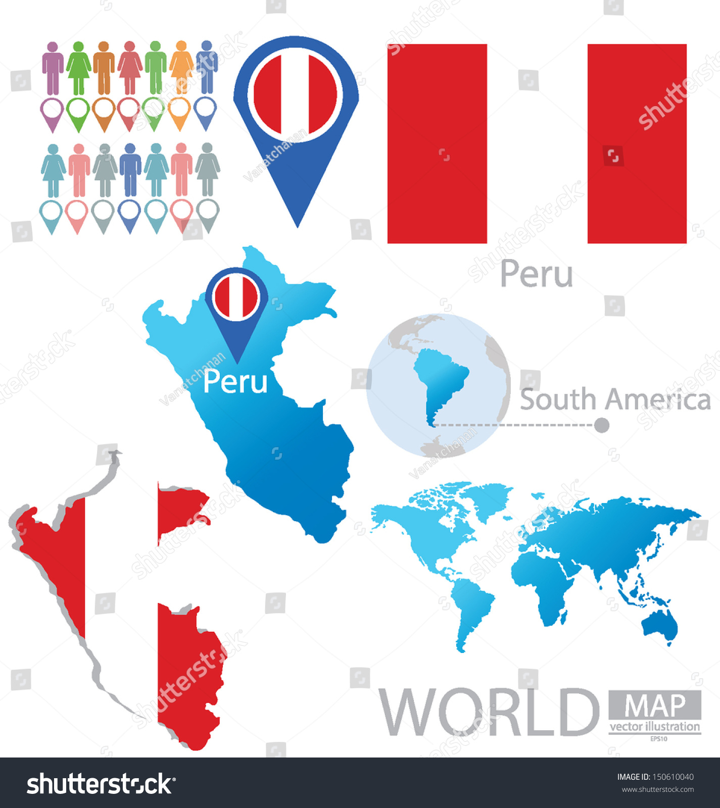 Peru Flag World Map Vector Illustration: vector de stock (libre de ...