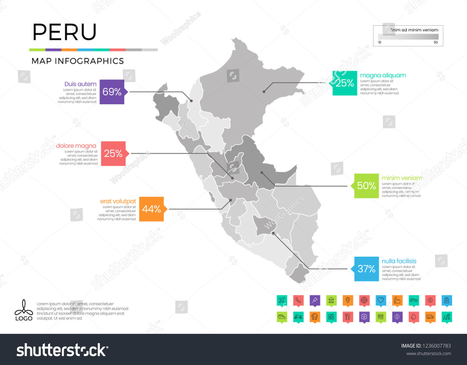 Peru Map Infographics Editable Separated Layers: เวกเตอร์สต็อก (ปลอดค่า ...
