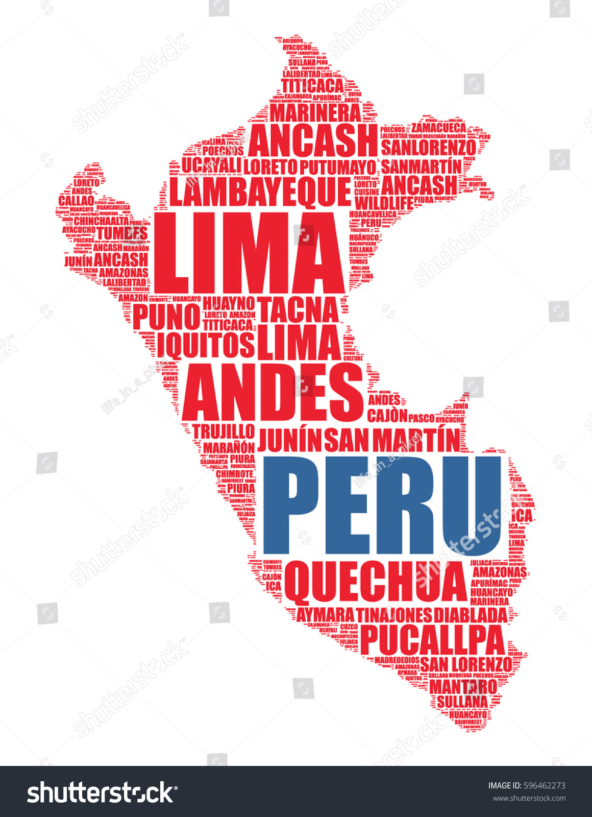 Peru Map Silhouette Vector Tag Cloud Stock Vector (Royalty Free ...