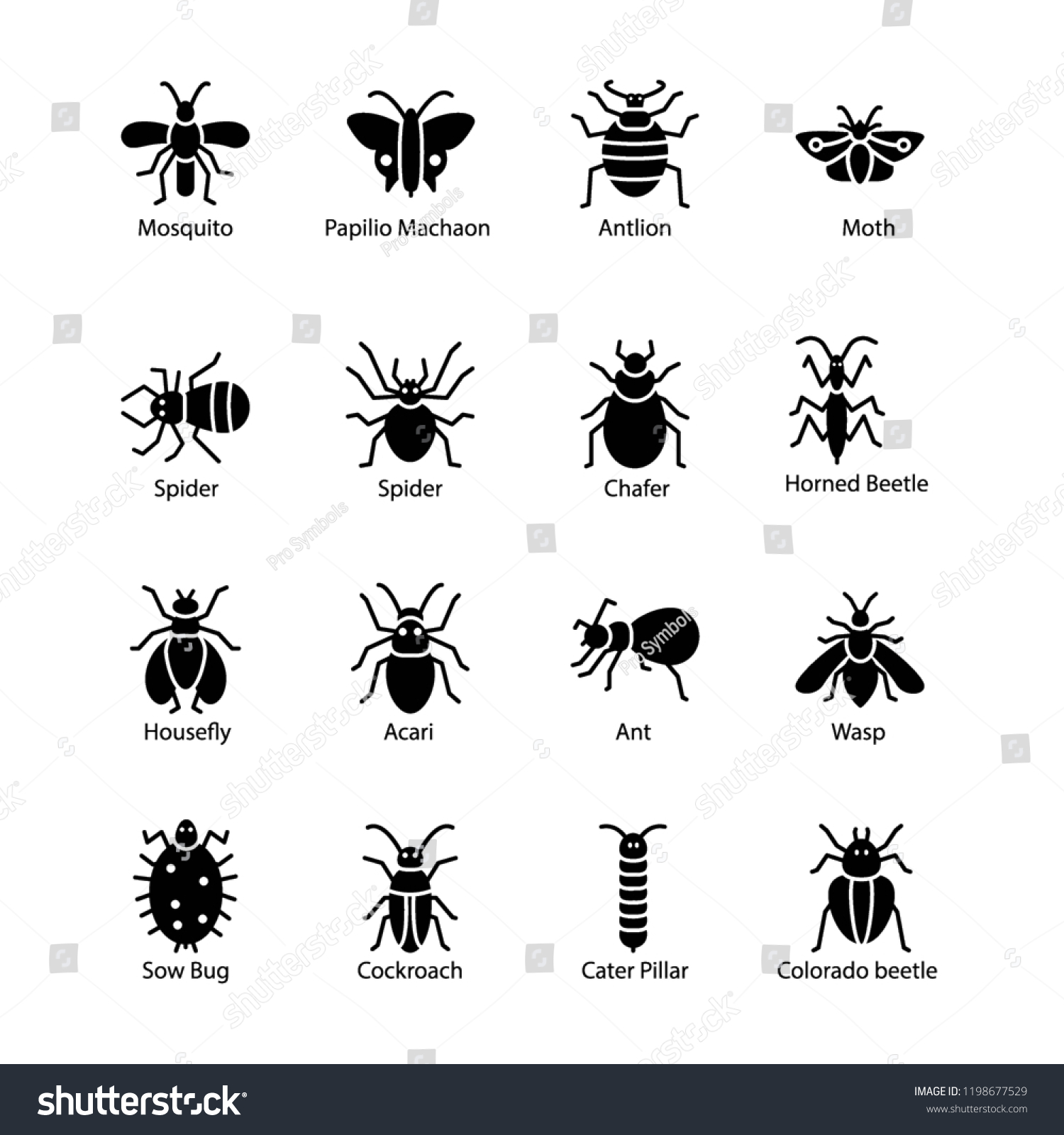 Pest Insect Icons Stock Vector (Royalty Free) 1198677529