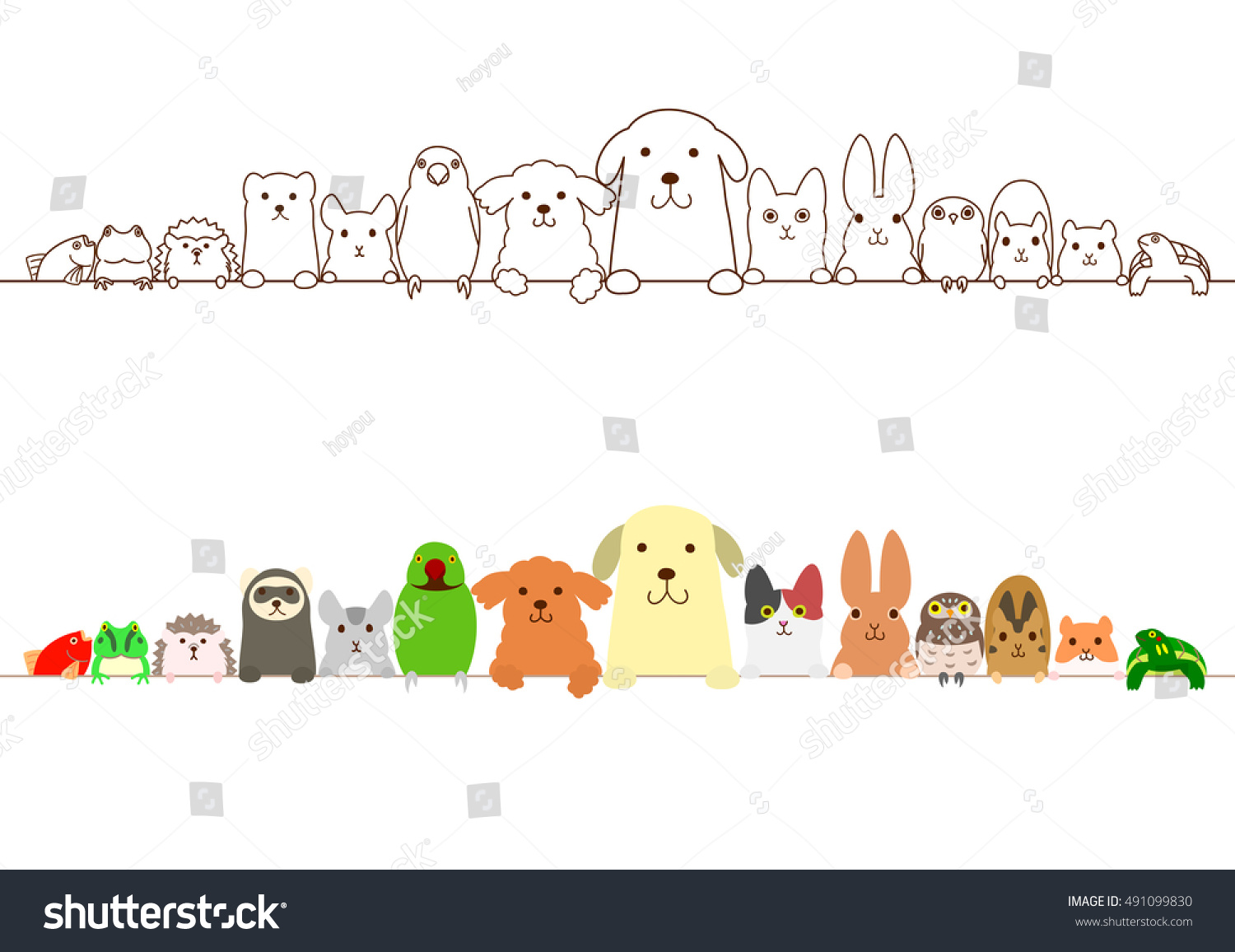 Pet Animals Border Set Stock Vector (Royalty Free) 491099830