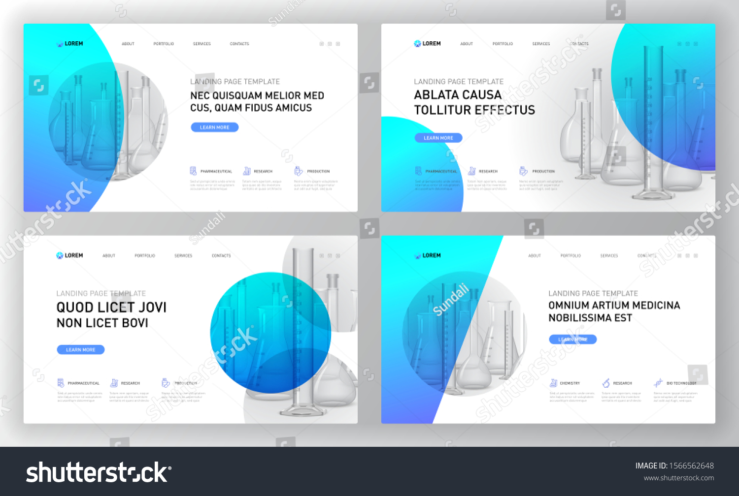 Pharmaceutical Landing Pages Templates Set Flasks Stock Vector (Royalty ...
