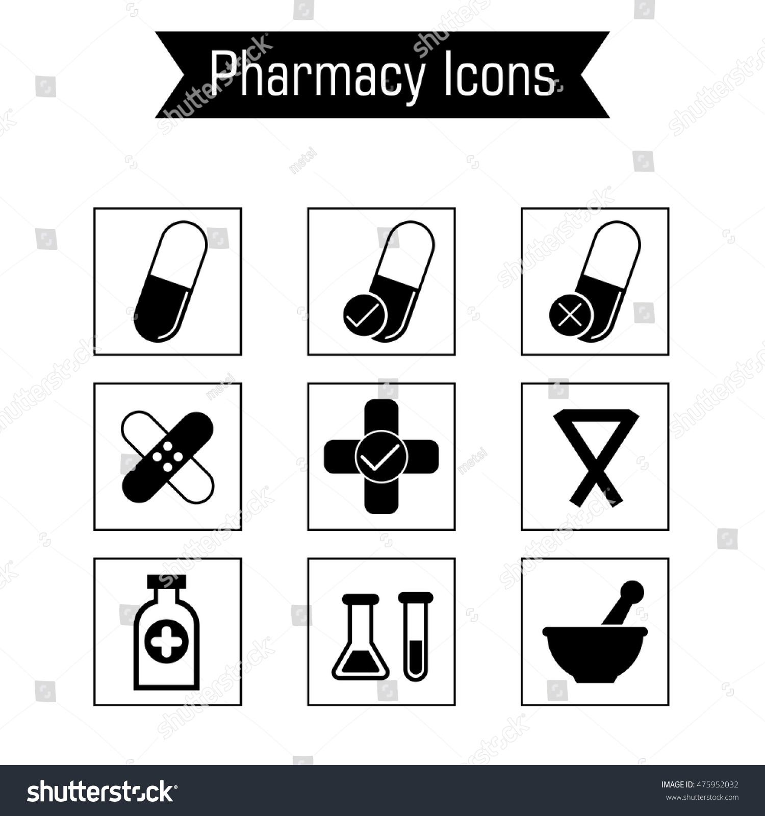 Pharmacy Icons Black Vector Stock Vector (Royalty Free) 475952032 ...