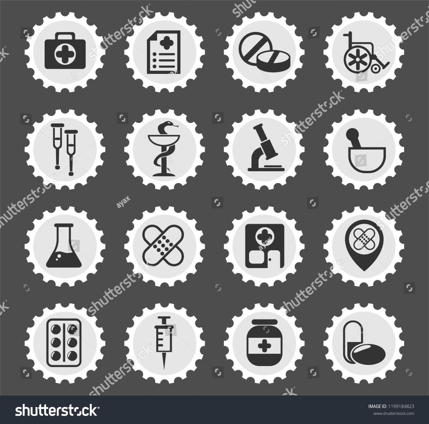 Pharmacy Web Icons Stylized Postage Stamp Stock Vector (Royalty Free ...
