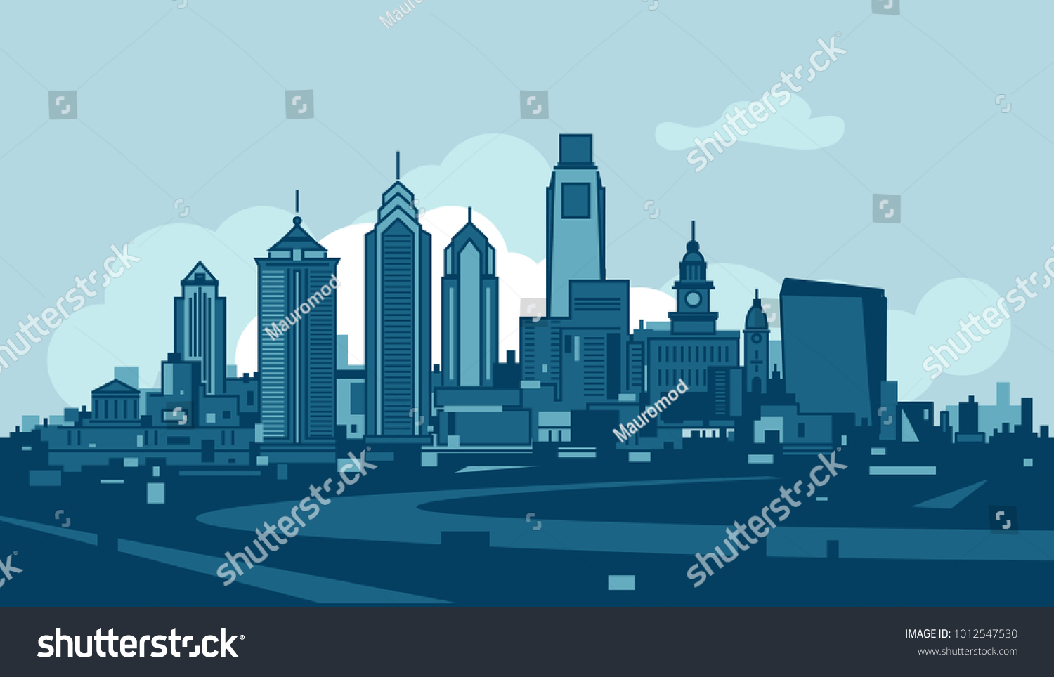 Philadelphia Vector Skyline Stock Vector (Royalty Free) 1012547530