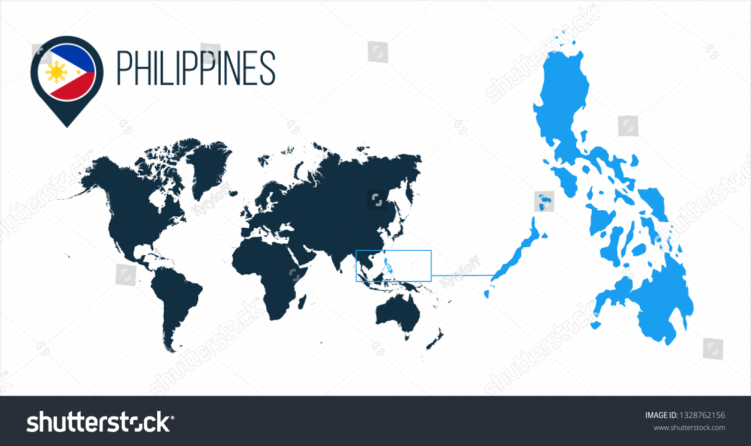 Philippines Map Located On World Map 스톡 벡터(로열티 프리) 1328762156 ...