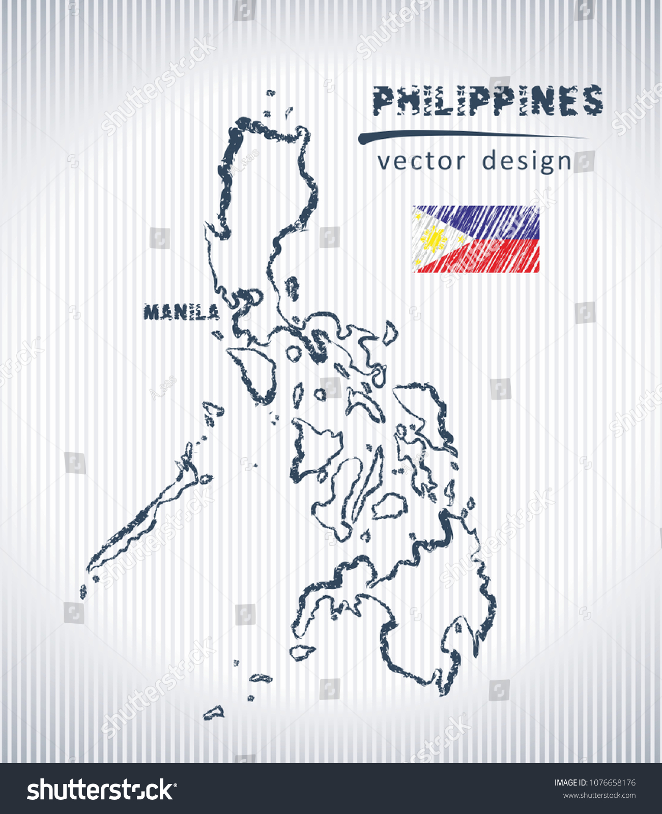 Philippines Vector Chalk Drawing Map Isolated: เวกเตอร์สต็อก (ปลอดค่า ...