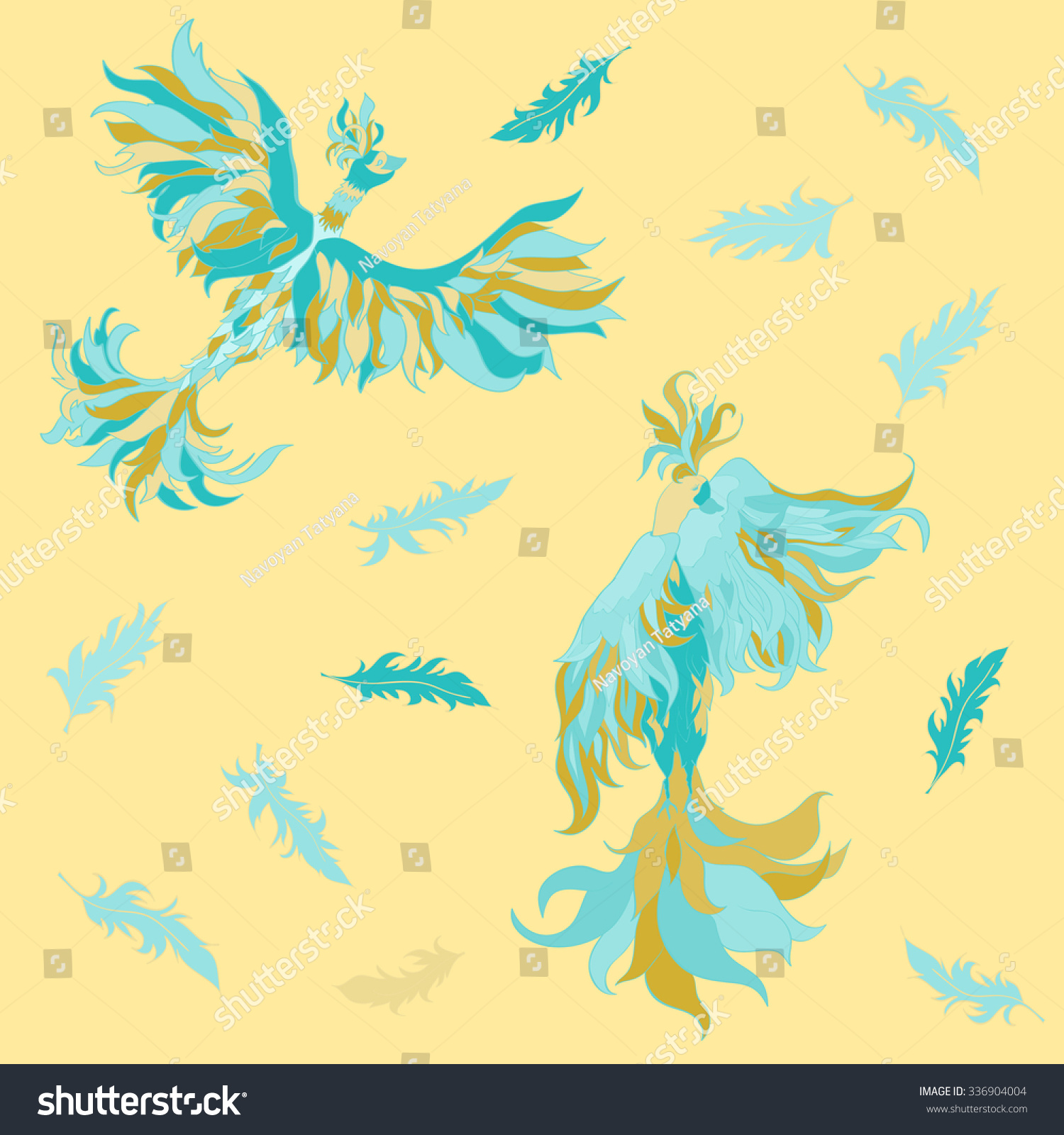 Phoenix Birds Feathers Seamless Pattern Stock Vector (Royalty Free ...