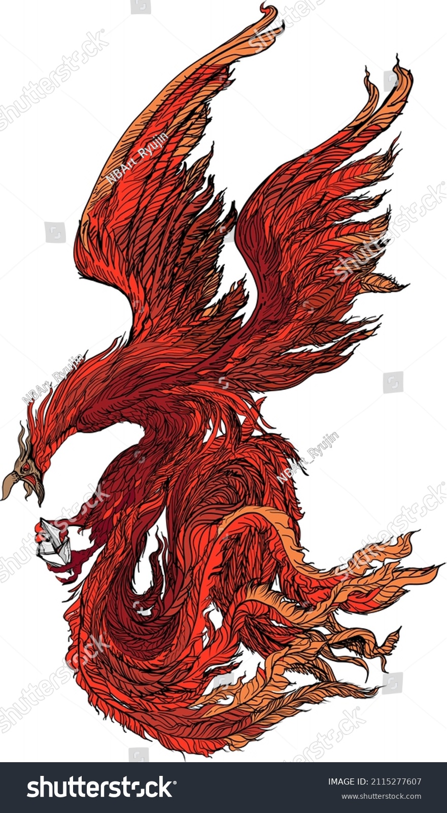 Phoenix Fire Bird Illustration Character Designhand Stock Vector Royalty Free 2115277607