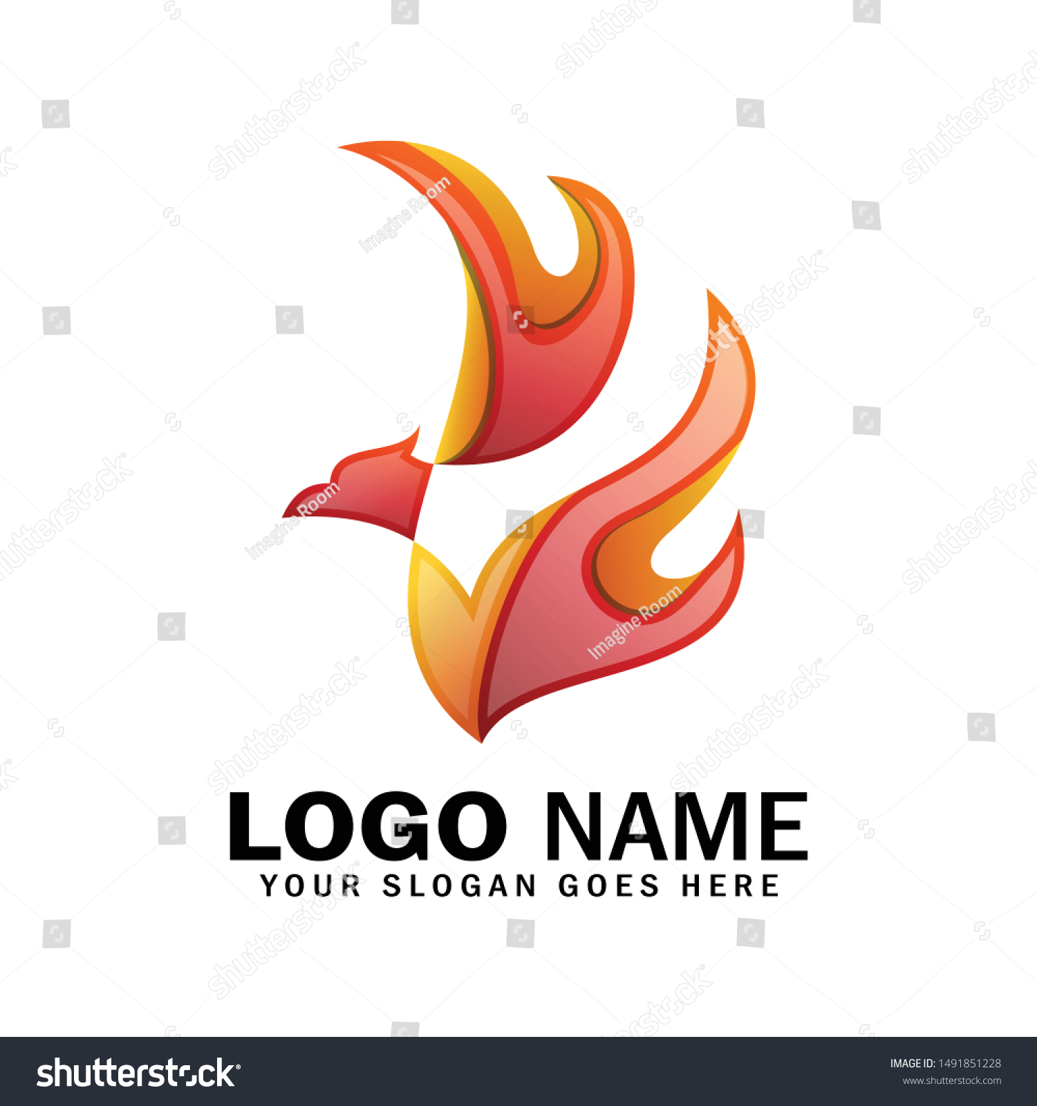 Phoenix Logo Wings Fire Falcon Eagle Stock Vector (Royalty Free) 1491851228