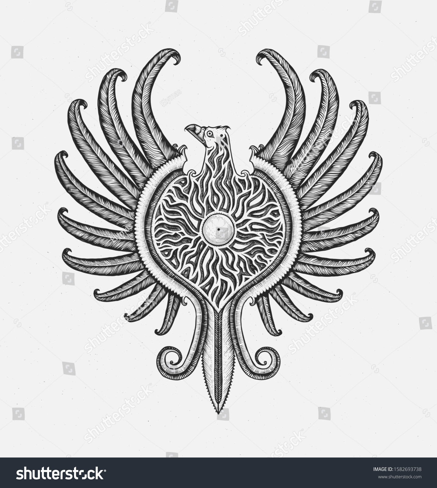 Phoenix Mythological Bird Hand Drawn Vector Stock Vector (Royalty Free ...