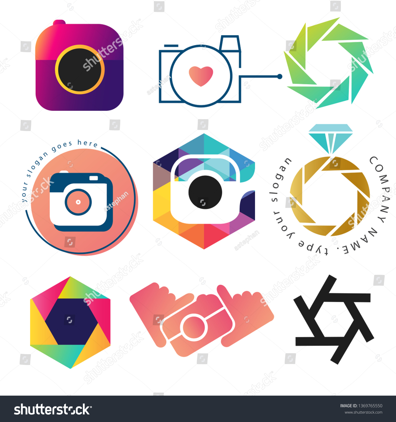 Photo Camera Logo Template Set Stock Vector (Royalty Free) 1369765550
