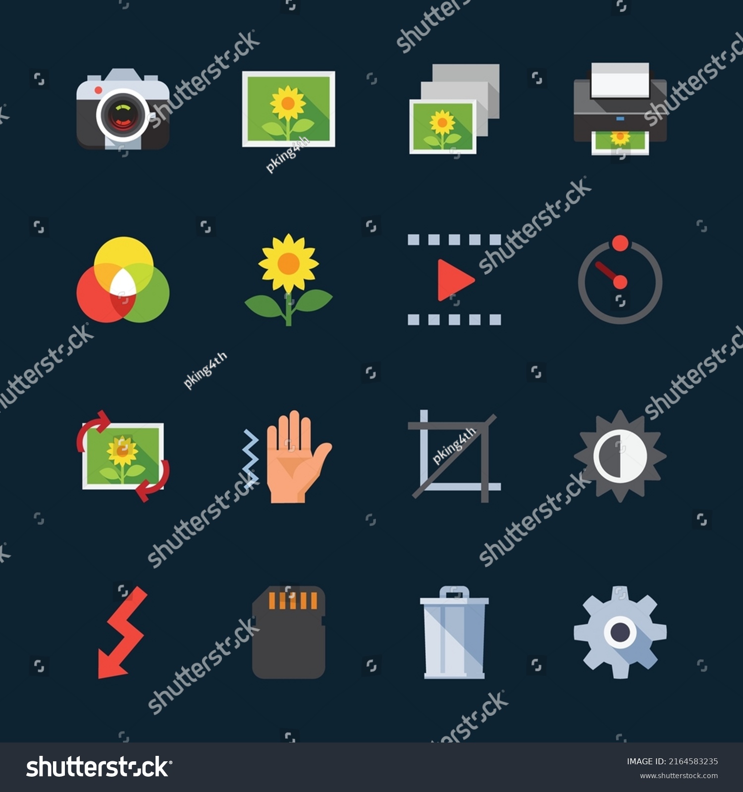 Photography Camera Function Icons Black Background Stock Vector ...