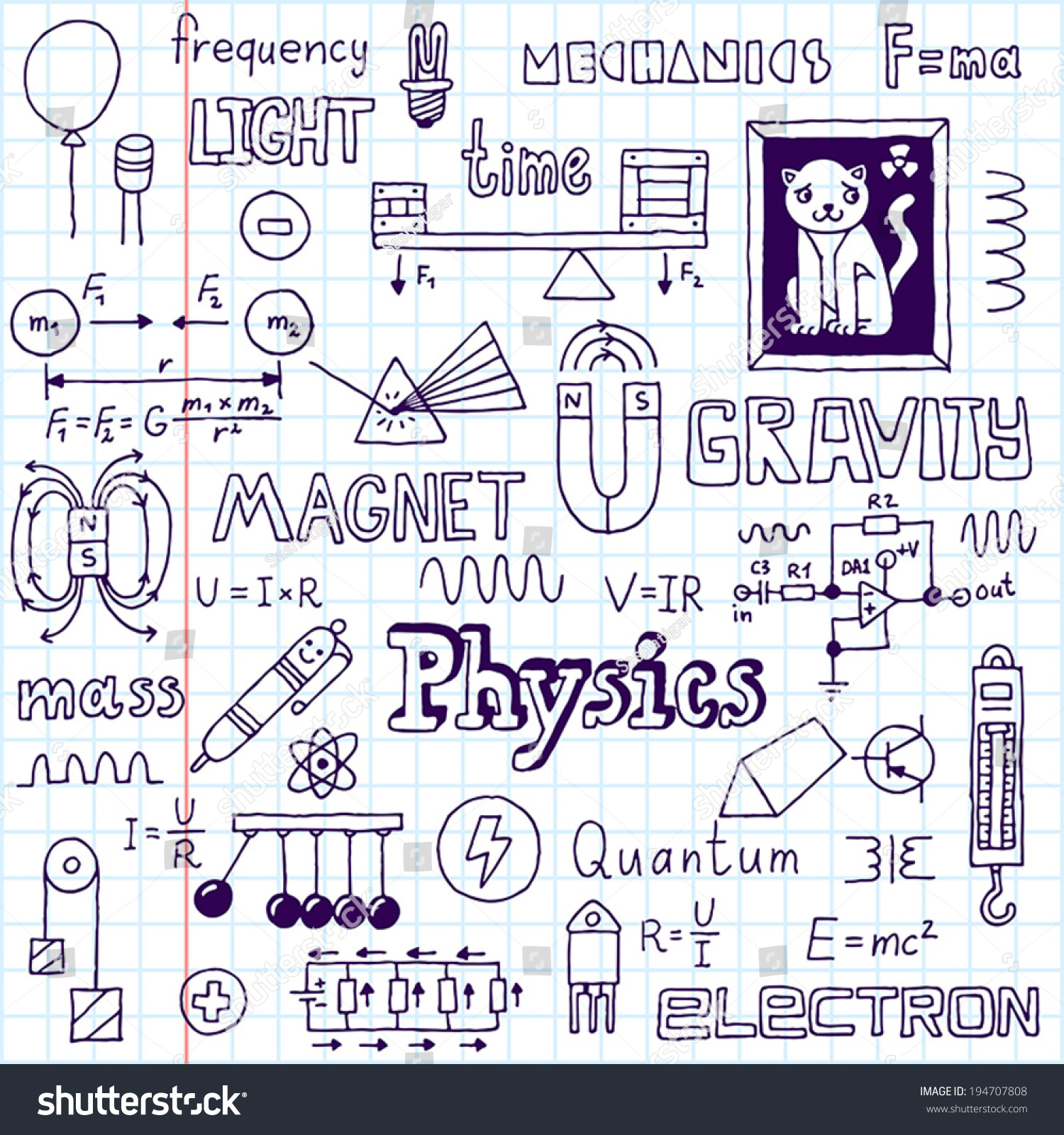 Physics Hand Drawn Vector Illustration School Stock Vector (Royalty ...